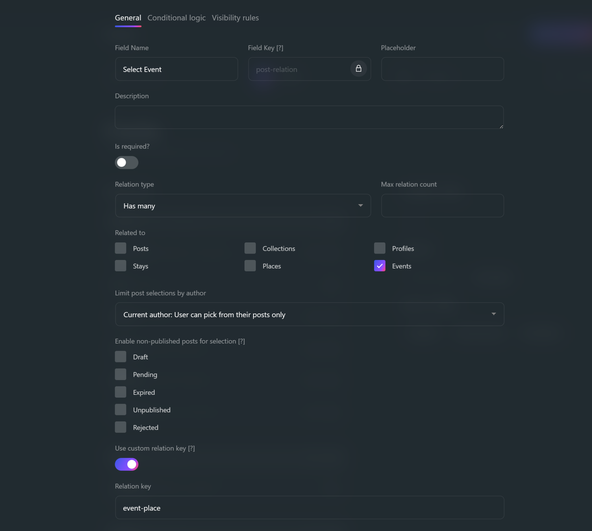 Post relation field - docs.getvoxel.io